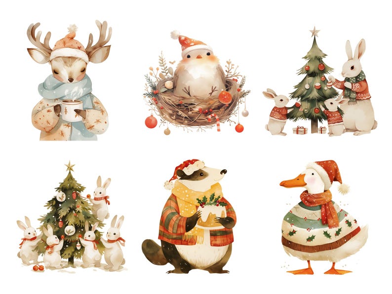 Cute Christmas Animals Clipart Set – Woodland Christmas, Forest Friends ...