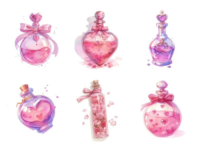 Love Potion Clipart Set – Heart-shaped Bottles, Romantic Potion Bottles ...