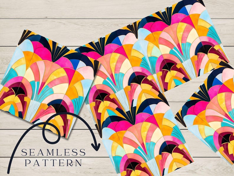 Rainbow Art Deco Digital Paper, Colorful Geometric Patterns (12x12 ...