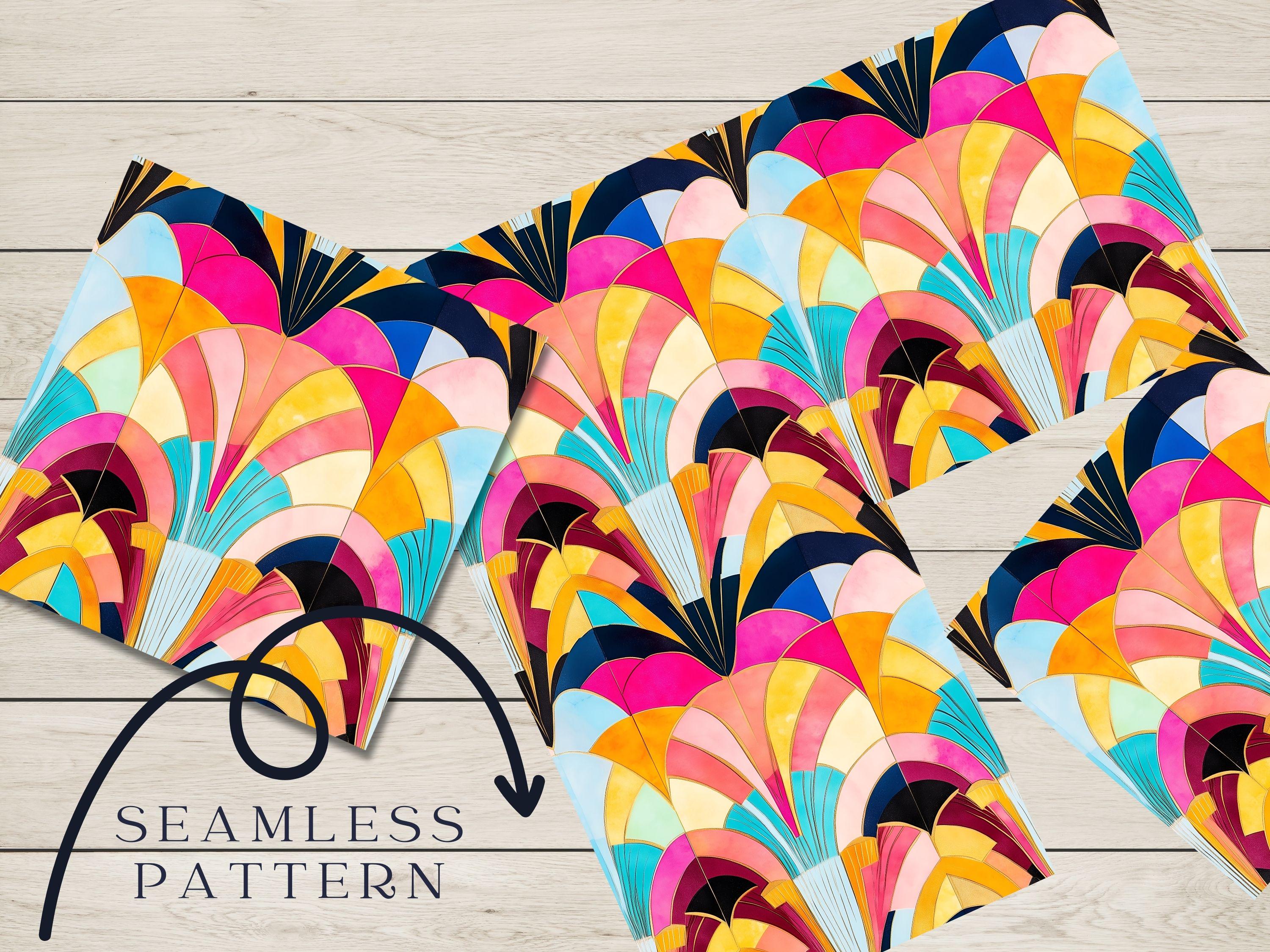 Rainbow Art Deco Digital Paper, Colorful Geometric Patterns (12x12 ...