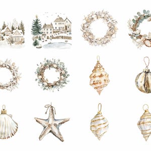 Coastal Christmas Clipart - Beach Holiday, Holiday Invitations, Digital ...