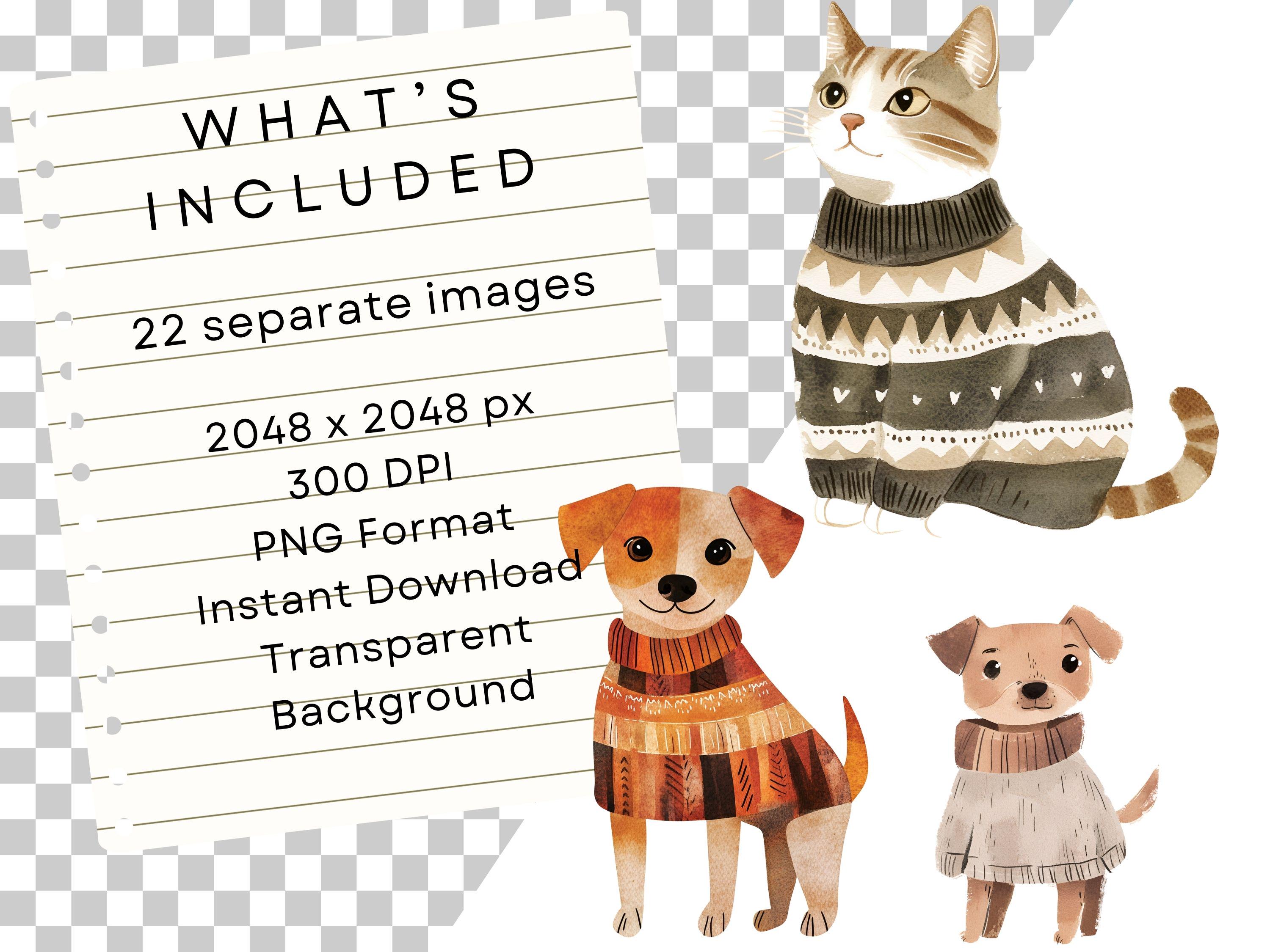 Cats and Dogs in Cozy Sweaters Clipart Collection | Watercolor Pets in ...