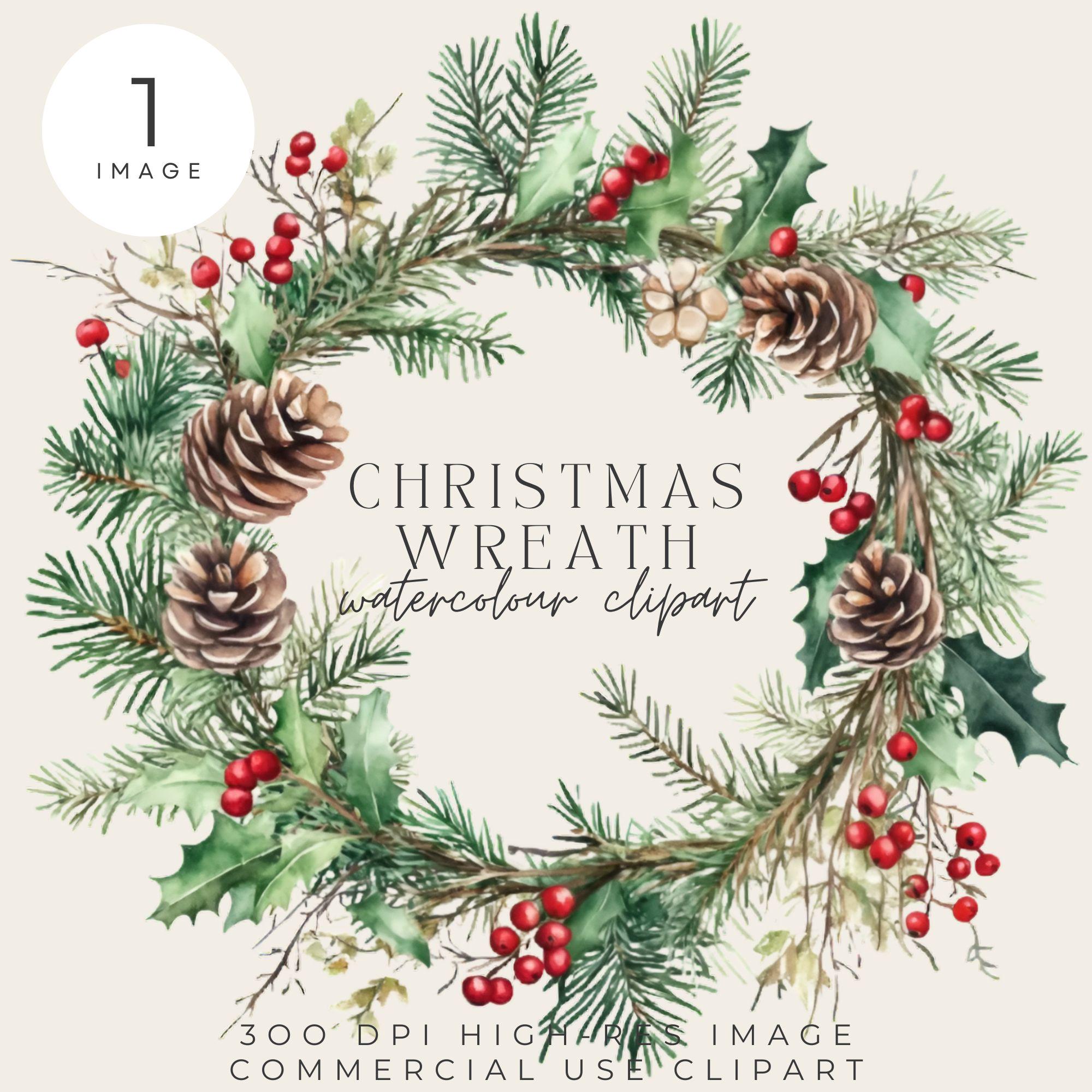 Christmas Watercolor Wreath - Winter Wreath Clipart - Watercolor ...