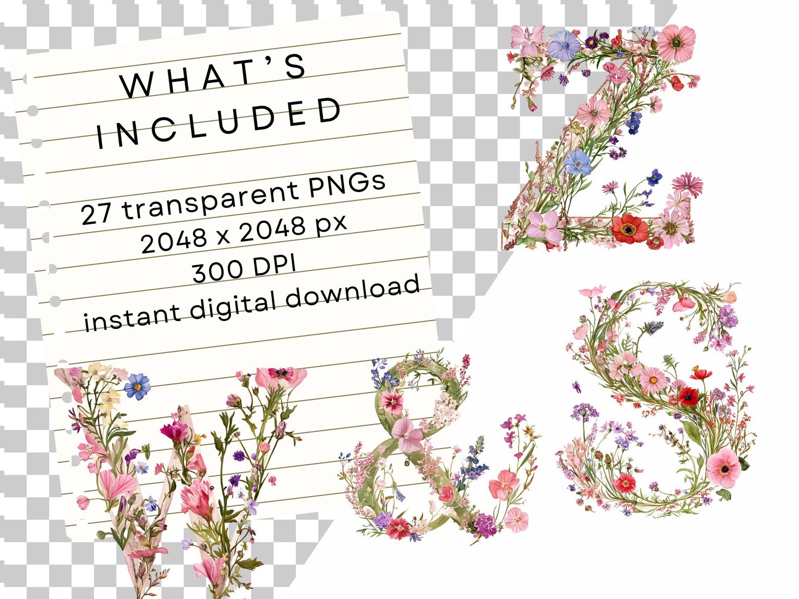 Wildflower Alphabet Clipart - Digital Download, Commercial Use, for ...