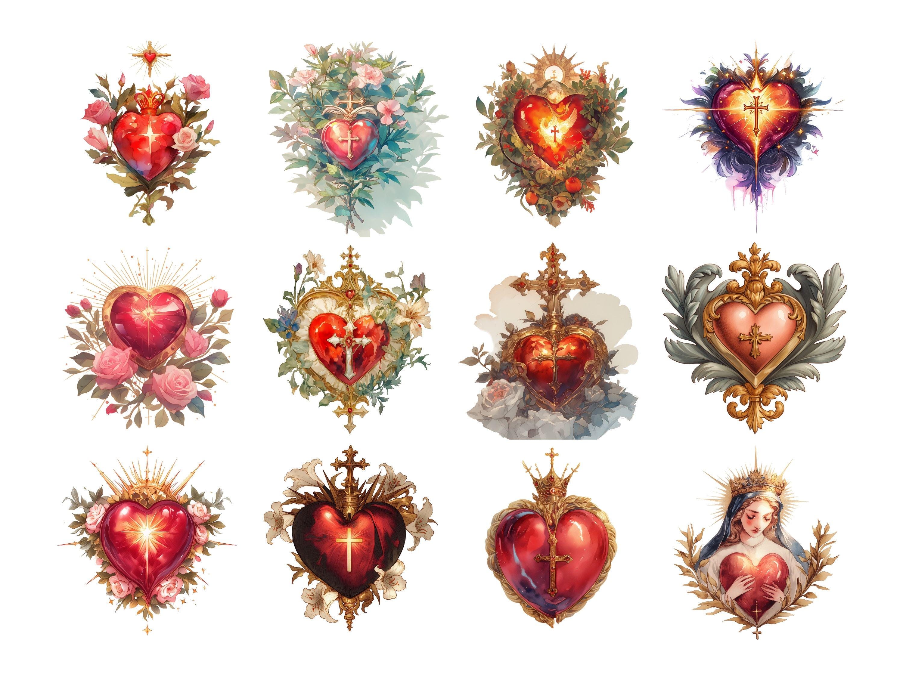 Sacred Heart Clipart, Catholic Watercolor Art, Christian Graphics ...
