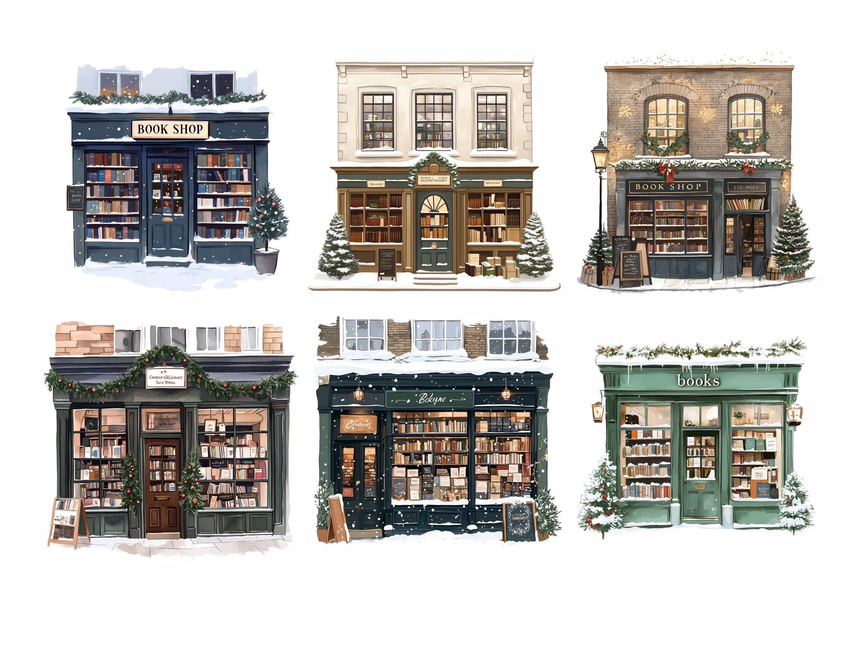 Winter Bookshops Clipart - Watercolor Christmas Bookstore Illustrations ...
