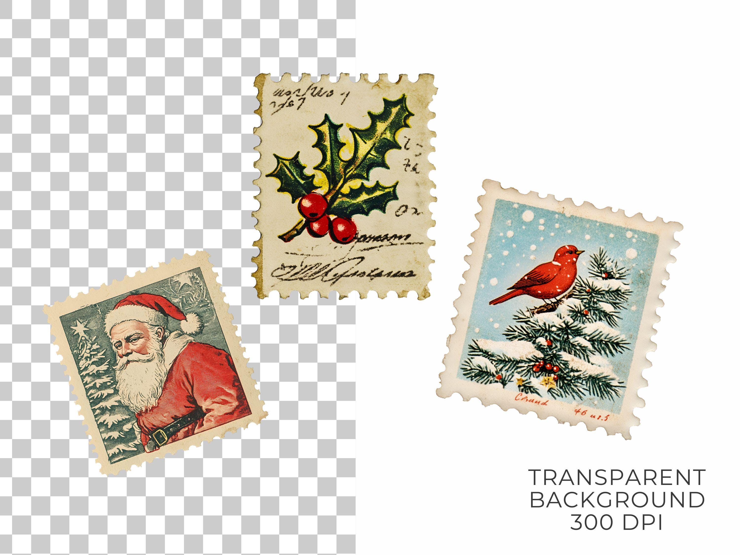 Vintage Christmas Stamps Clipart Collection | 20 Pngs - Retro Holiday ...