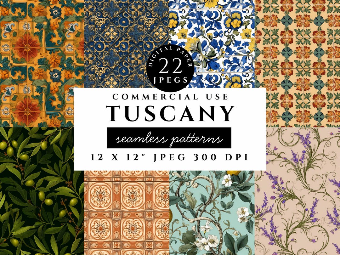 Tuscany Digital Paper, Seamless Italian Tile Patterns, Olive Lemon ...