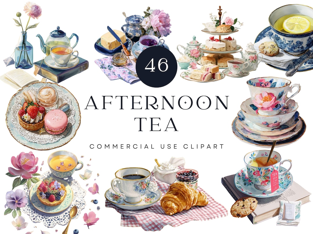 Afternoon Tea Clipart | Vintage Teacups & Sweets Illustration ...