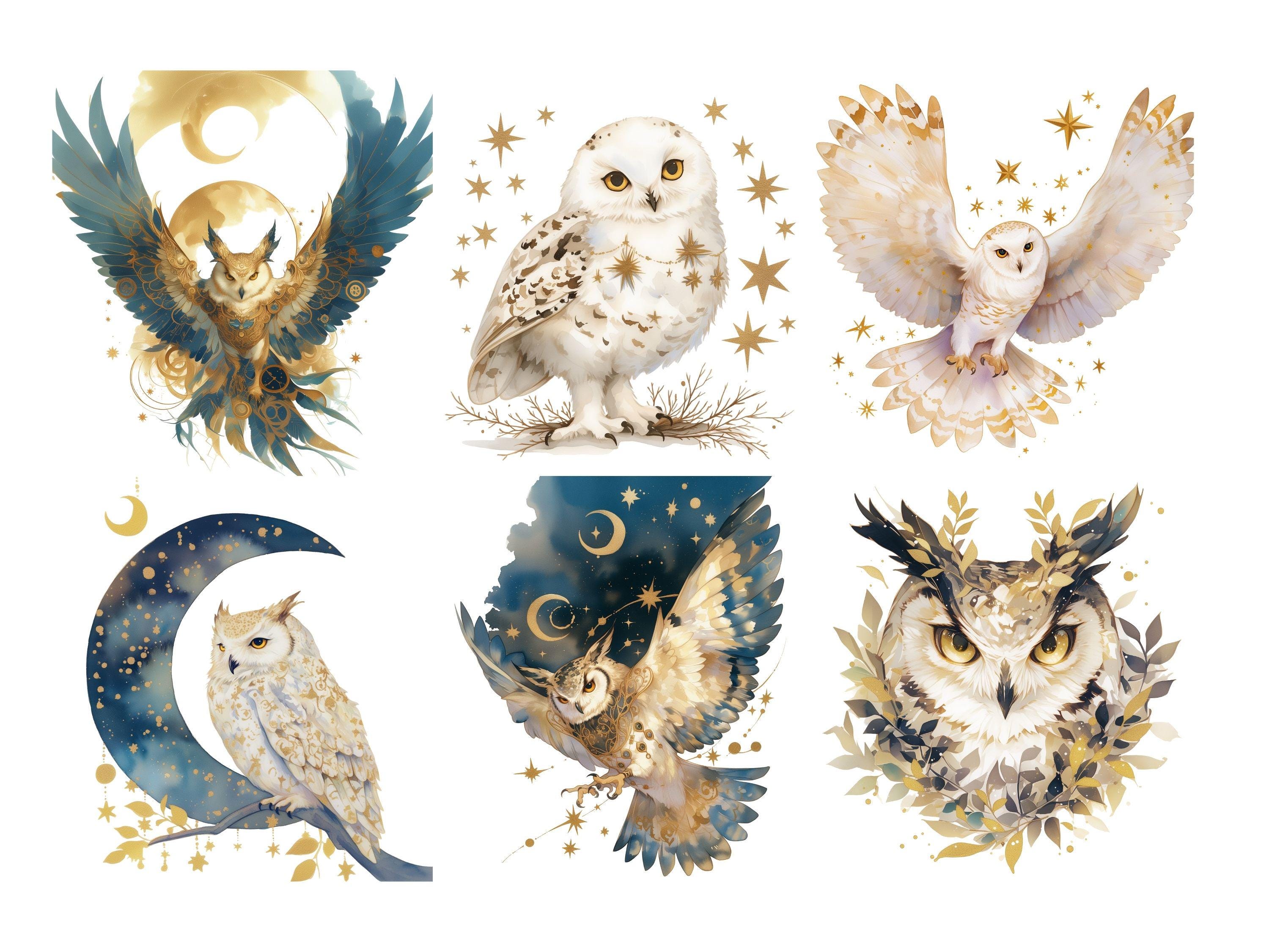 Celestial Owl Clipart Bundle, Mystic Moon Owl PNG, Starry Night Owl ...