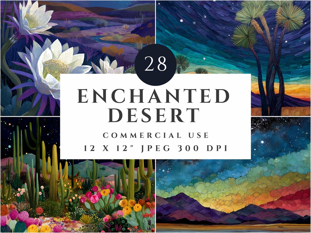 Enchanted Desert Digital Paper, Colorful Landscape Illustrations (JPEG ...