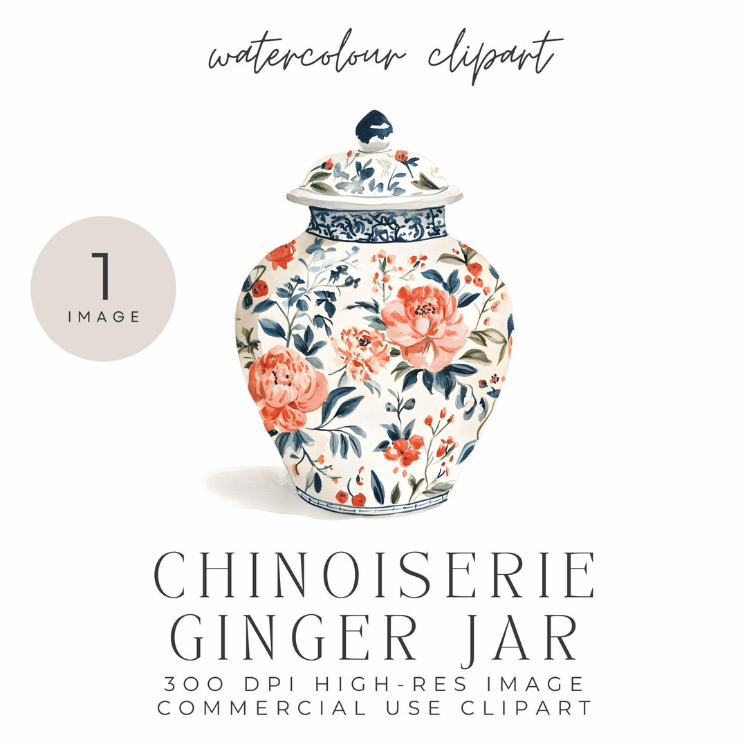 Chinoiserie Ginger Jar | Watercolor Clipart | Digital Download - Single ...