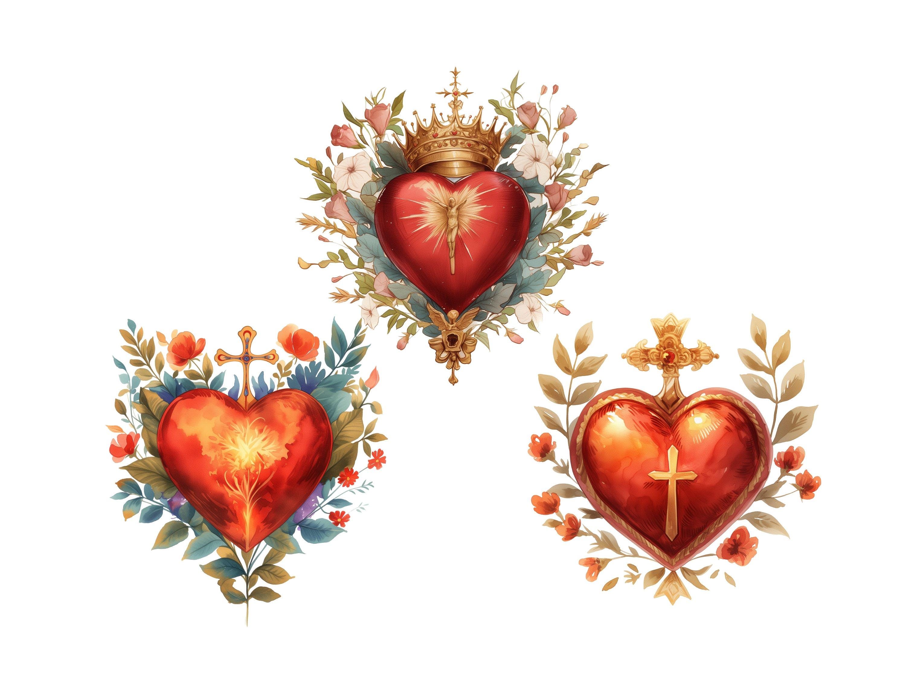 Sacred Heart Clipart, Catholic Watercolor Art, Christian Graphics ...