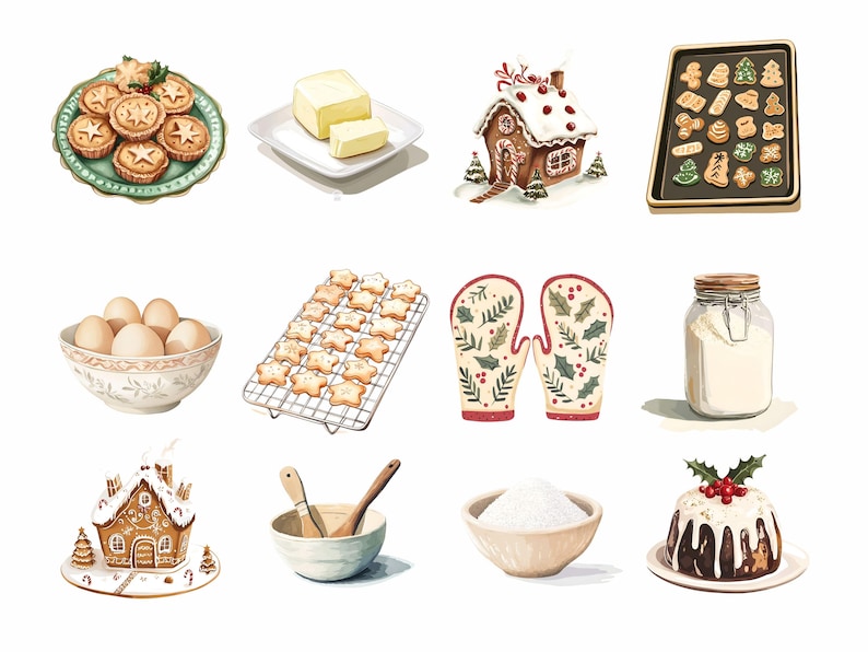 Watercolor Christmas Baking Clipart – Festive Kitchen Graphics (digital ...