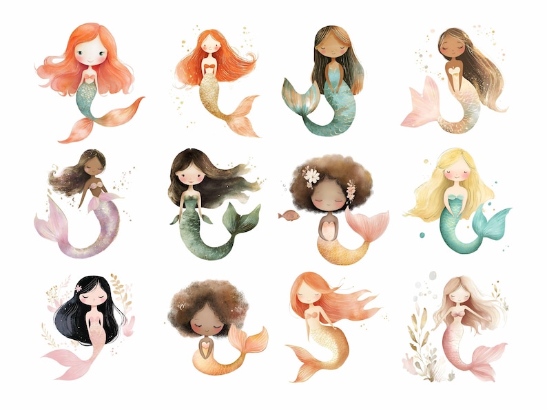 Under the Sea Watercolor Clipart Collection | Mermaid & Ocean Animals ...