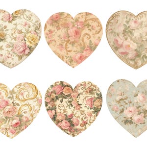 Shabby Chic Heart Clipart, Vintage Floral Hearts, Baroque Damask Hearts ...
