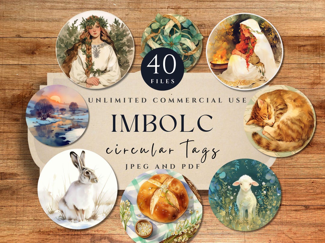 Imbolc Circular Tags | Pagan Seasonal Art | Round Digital Stickers - Etsy