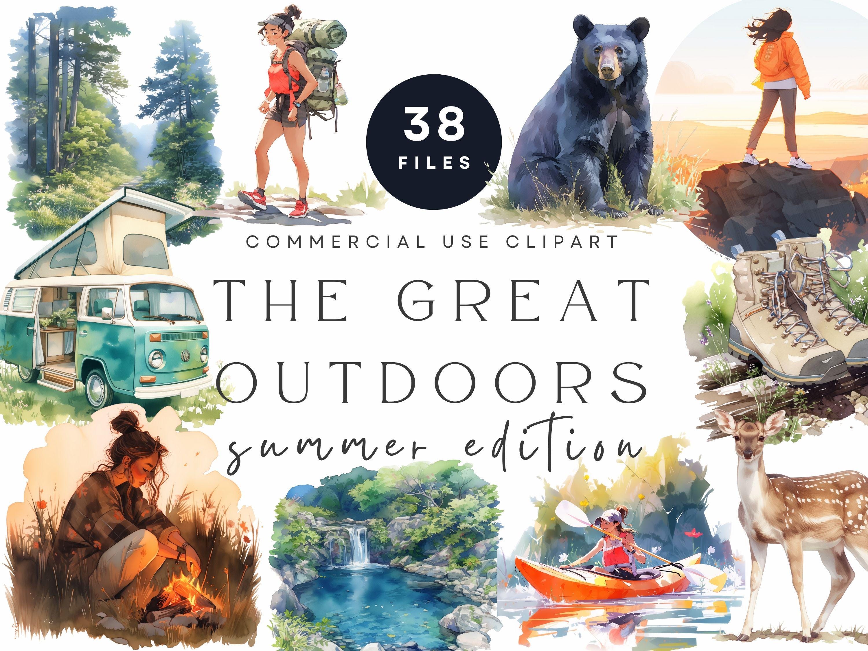 Outdoor Adventure Clipart, Watercolor Camping, Hiking Digital Art ...