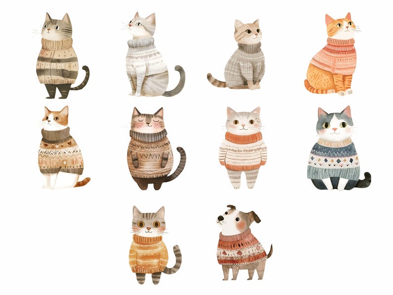 Watercolor Cats and Dogs Clipart | Cozy Sweaters, Holiday Crafts ...