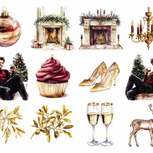 Luxe Christmas Clipart Set, Burgundy and Gold Holiday Graphics, Fashion ...