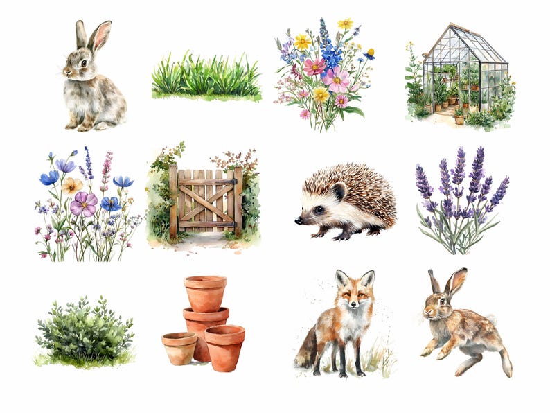Cottage Garden Clipart | Watercolor Spring Garden Pngs (commercial Use ...