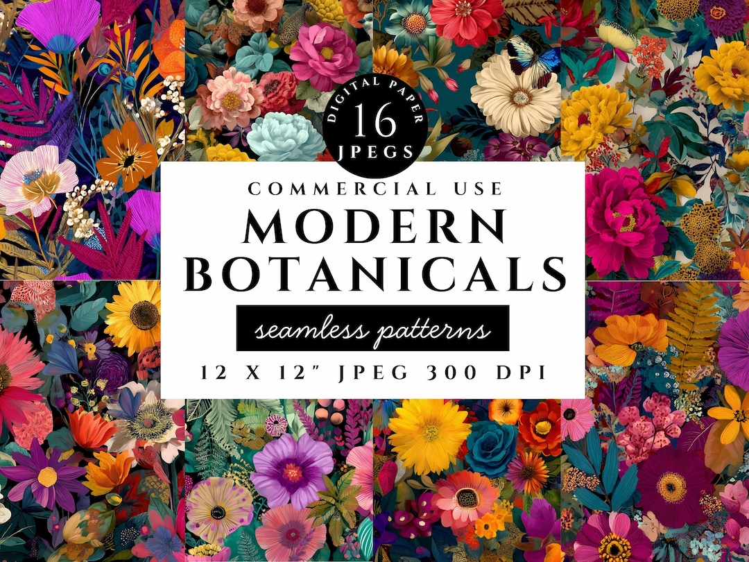 Botanical Digital Paper, Floral Seamless Patterns (12x12" JPEG) - Etsy