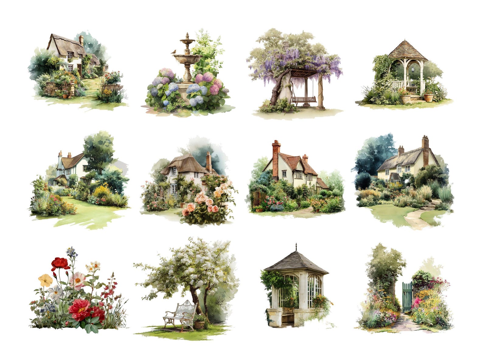 Vintage Garden Clipart | Cottage Garden Illustration | Greenhouse Clip ...