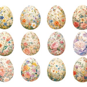 Floral Easter Egg Clipart Set, Vintage Spring Watercolor Flowers ...