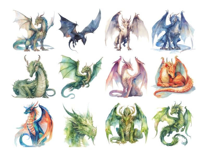 Watercolor Dragon Clipart | 32 Fantasy Illustrations (digital Download ...