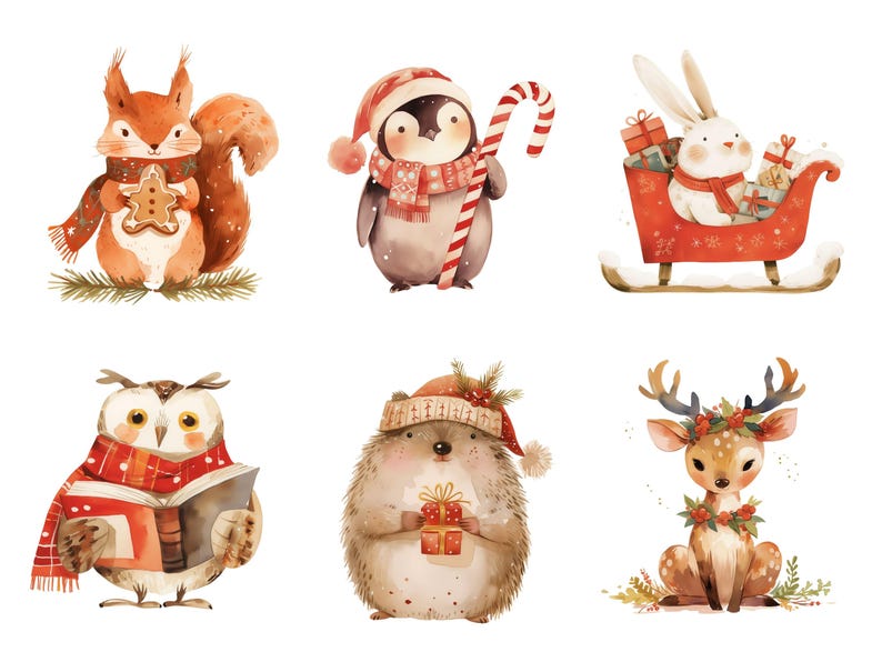 Cute Christmas Animals Clipart Set – Woodland Christmas, Forest Friends ...