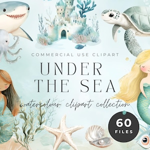 Under the Sea Watercolor Clipart Collection | Mermaid & Ocean Animals ...