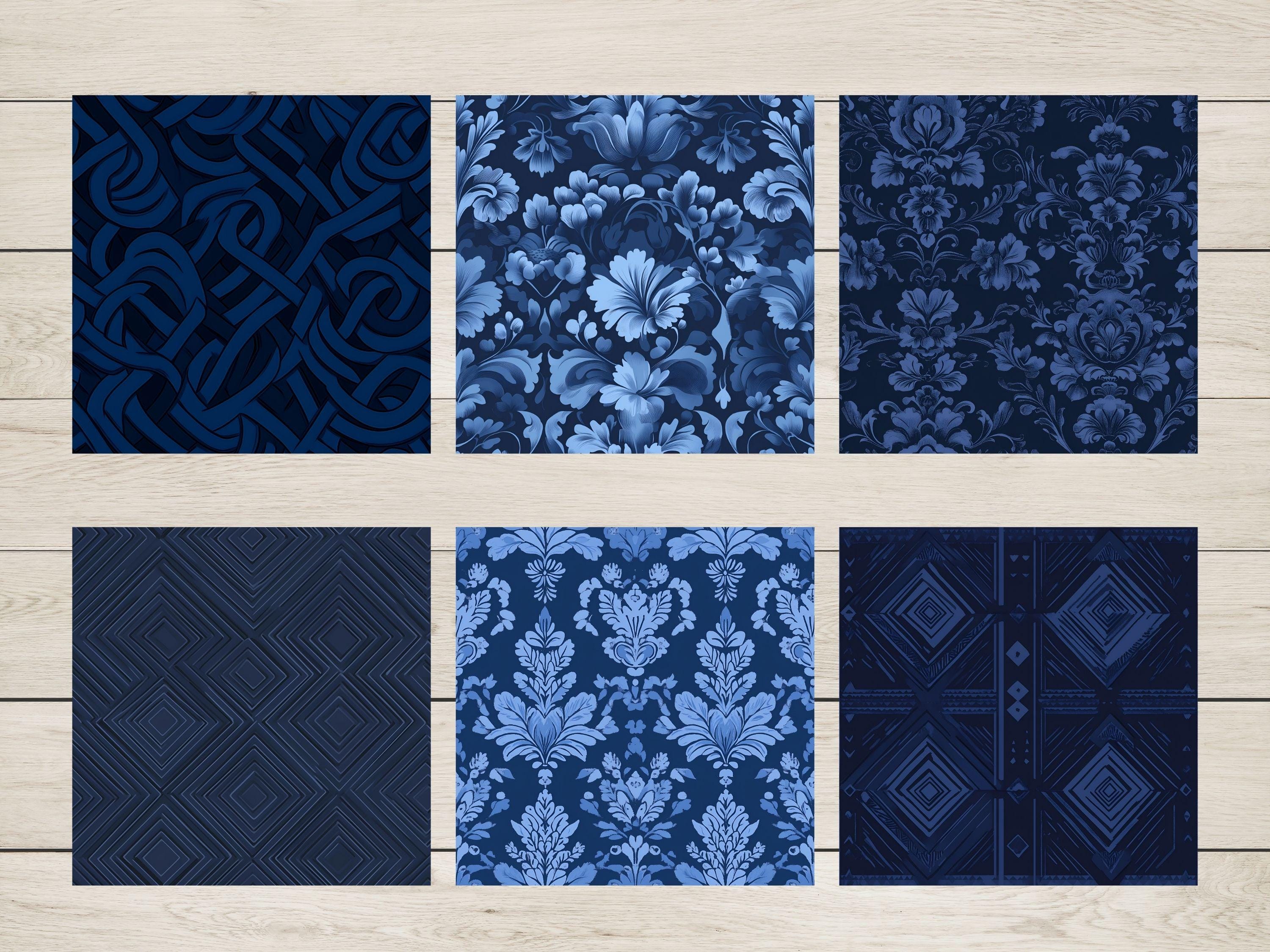 Navy Blue Digital Paper, Dark Floral Patterns, Seamless Textures ...