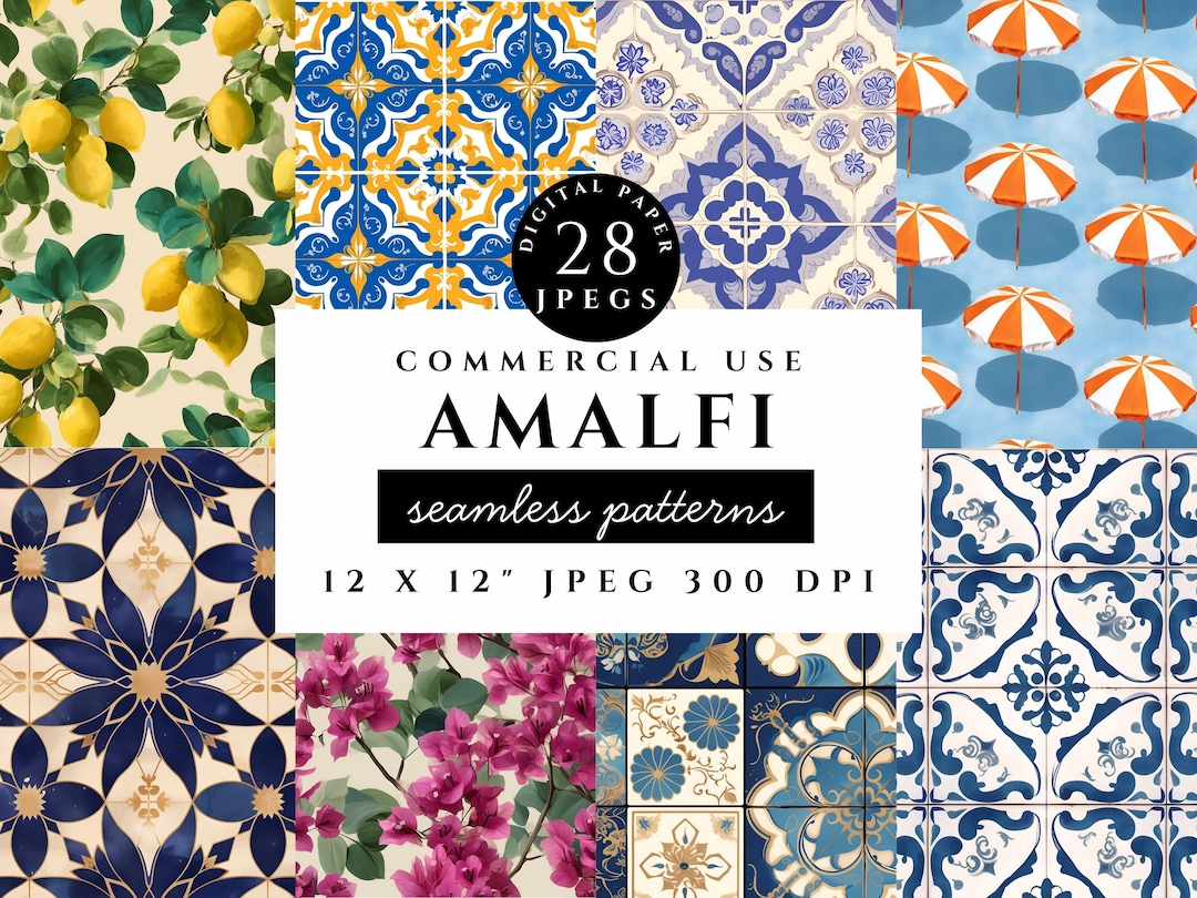 Amalfi Coast Seamless Patterns, Mediterranean Tile Digital Paper, Lemon ...