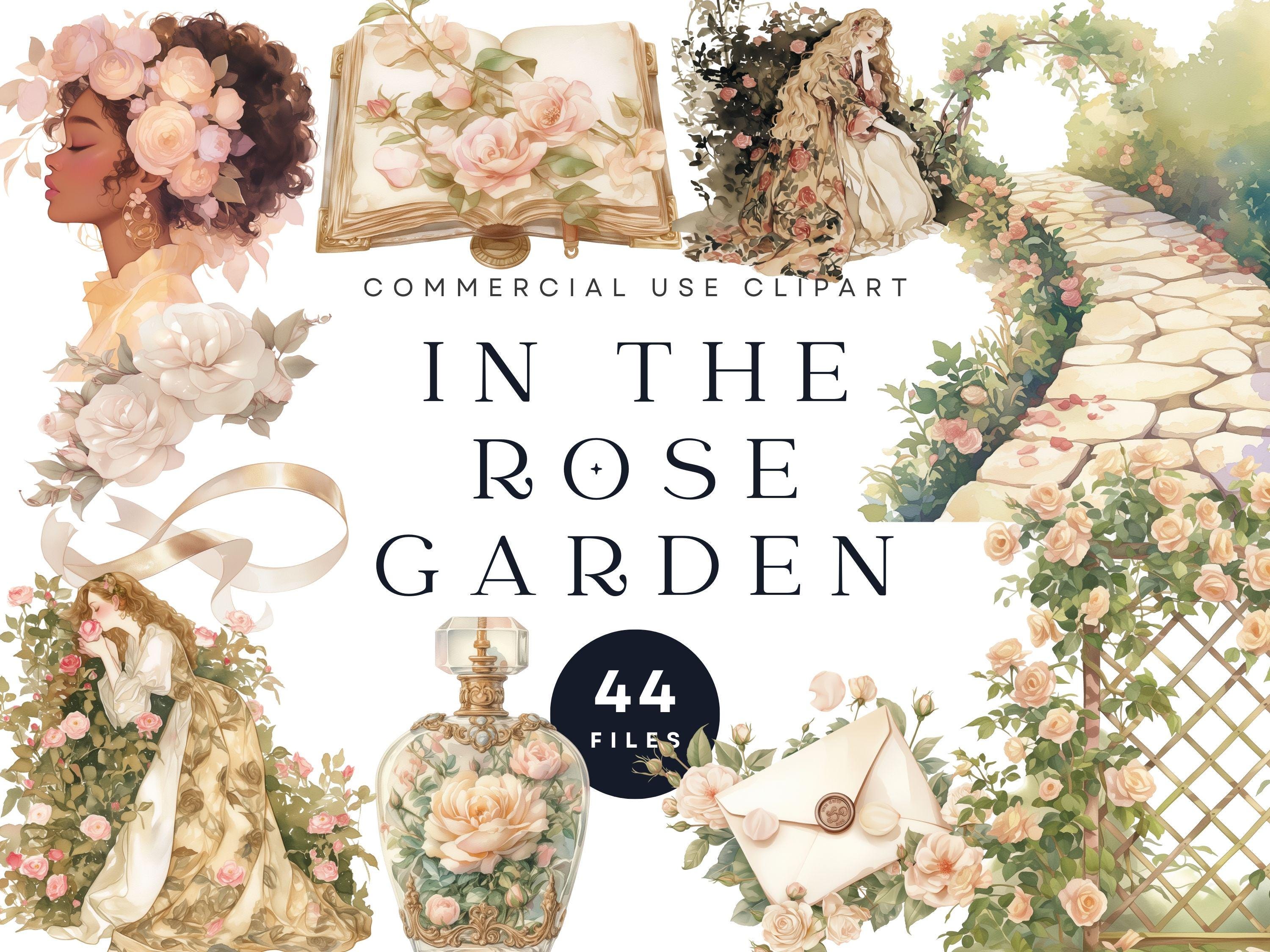 Romantic Rose Garden Clipart | Floral Illustrations, Vintage Aesthetic ...