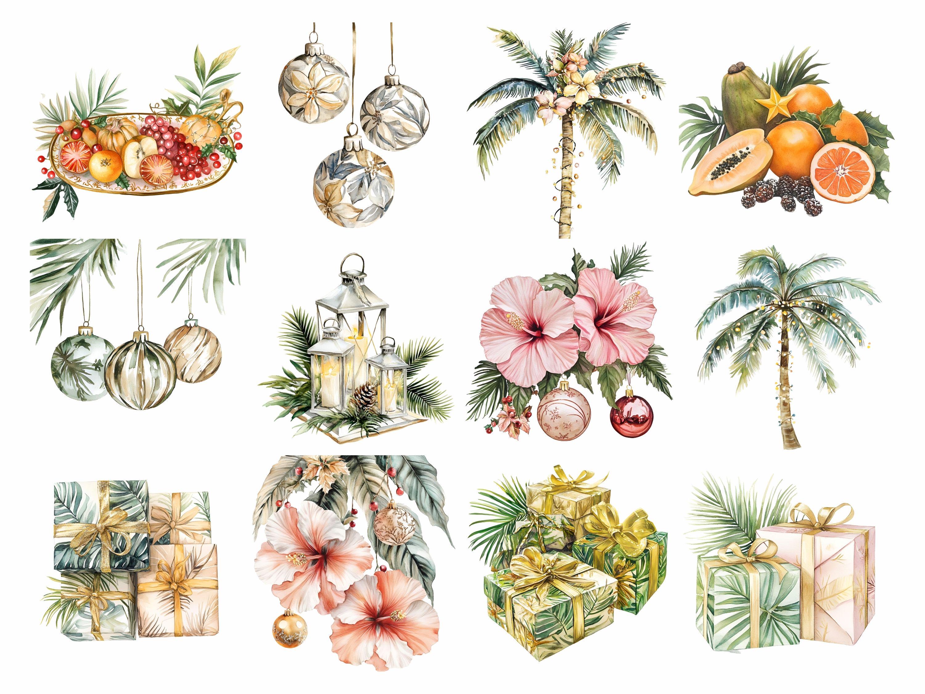 Tropical Christmas Clipart Collection - Watercolour Beach Holiday, Palm ...