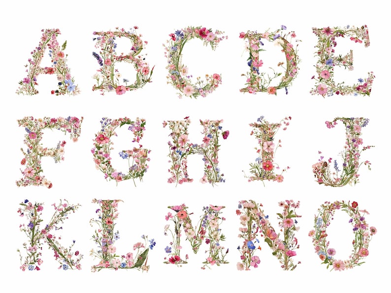 Wildflower Alphabet Clipart – Watercolor Floral Letters (digital ...