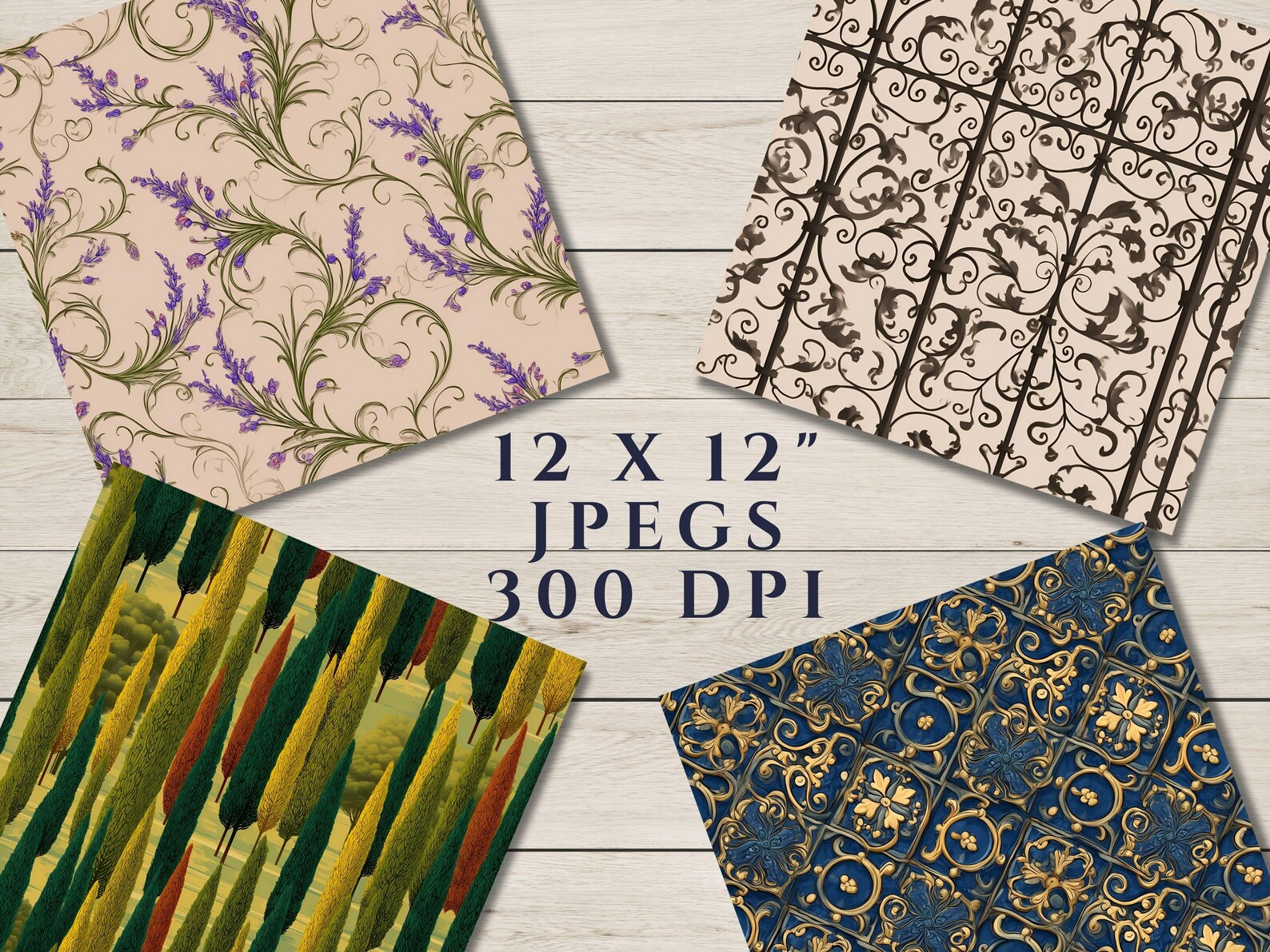 Tuscany Digital Paper, Seamless Italian Tile Patterns, Olive Lemon ...