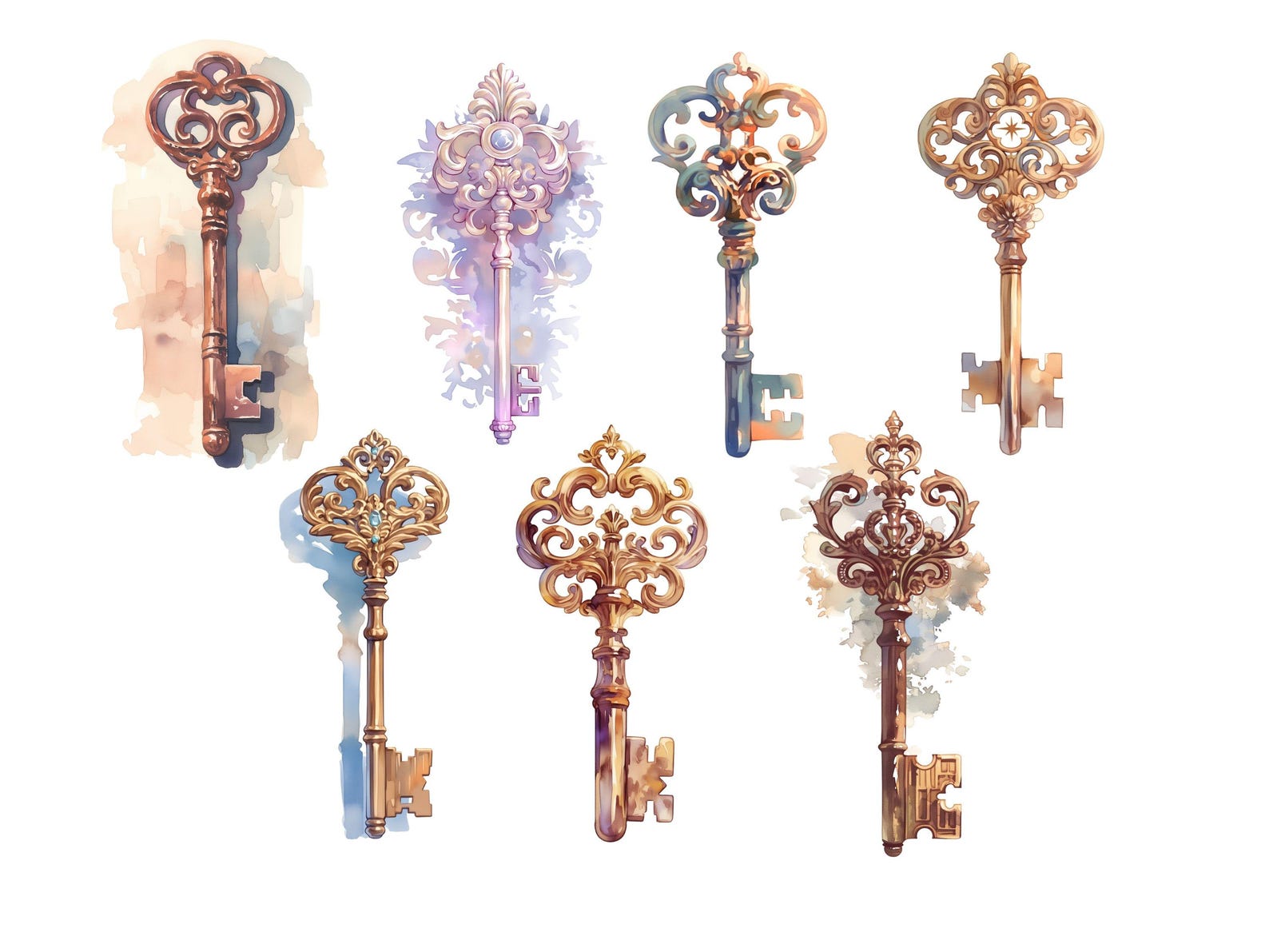 Vintage Keys Clipart Collection, Ornate Antique Key Illustrations ...