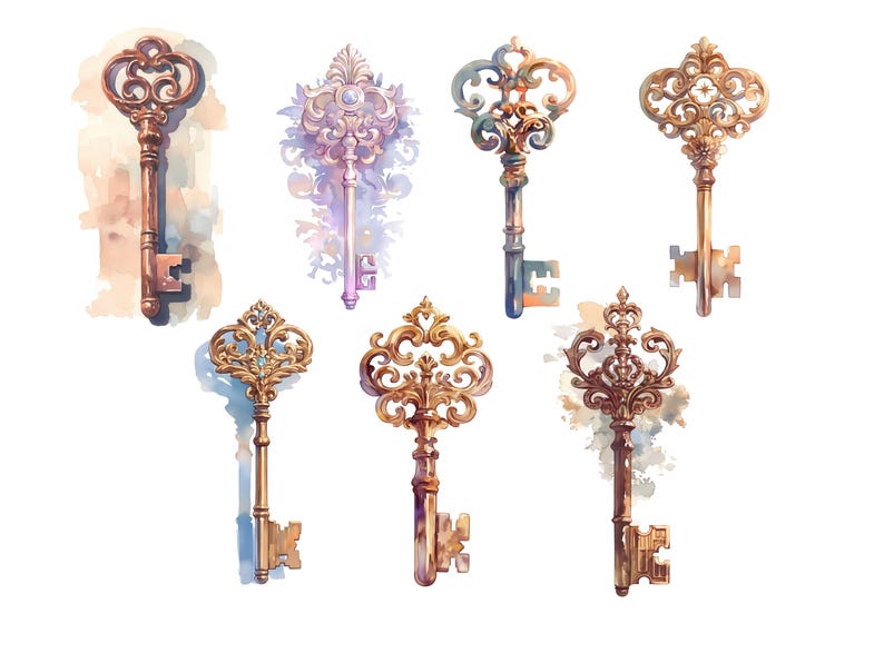 Vintage Keys Clipart Collection, Ornate Antique Key Illustrations ...