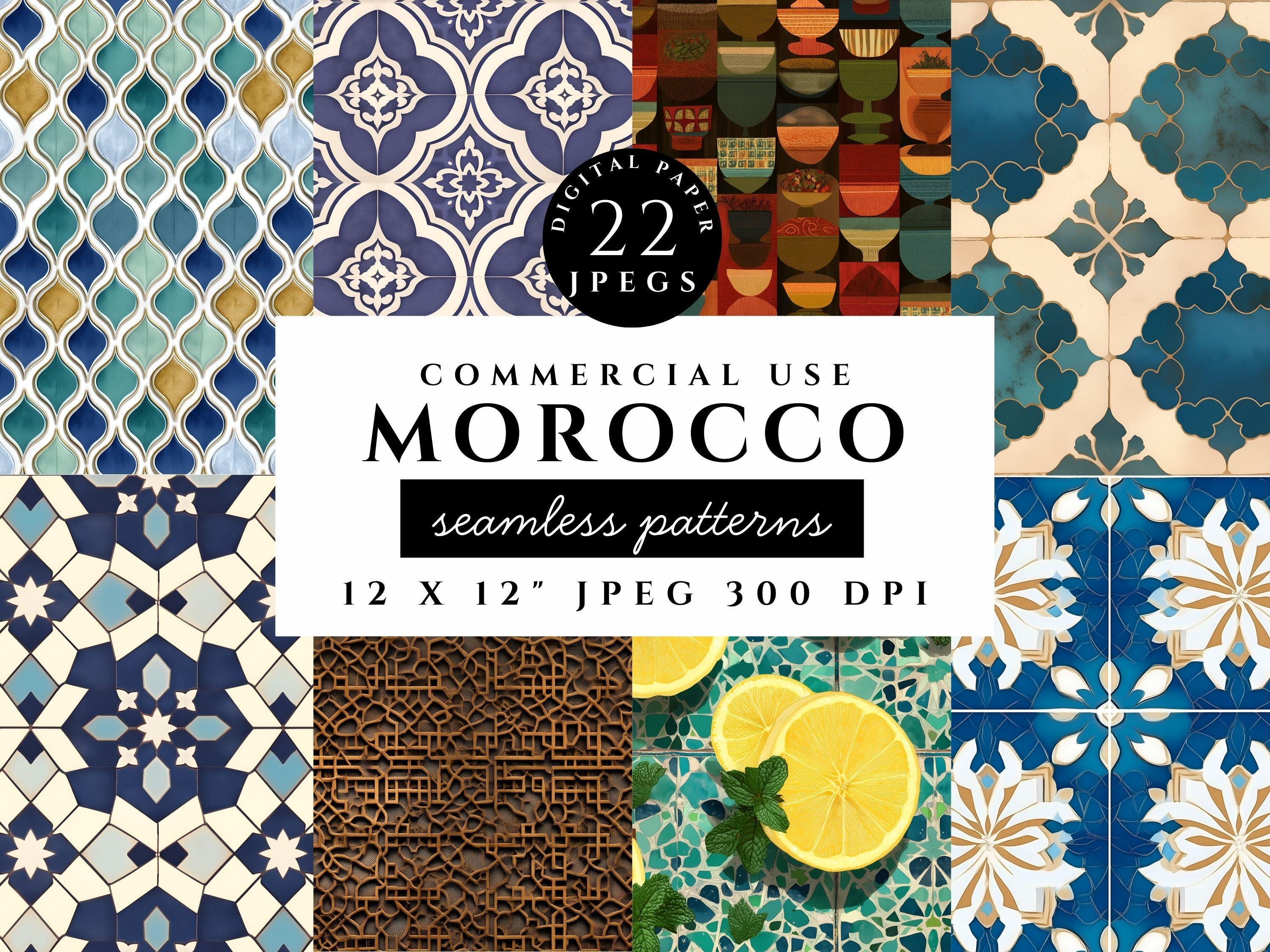 Moroccan Tile Digital Paper, Seamless Islamic Patterns, Zellige Blue ...
