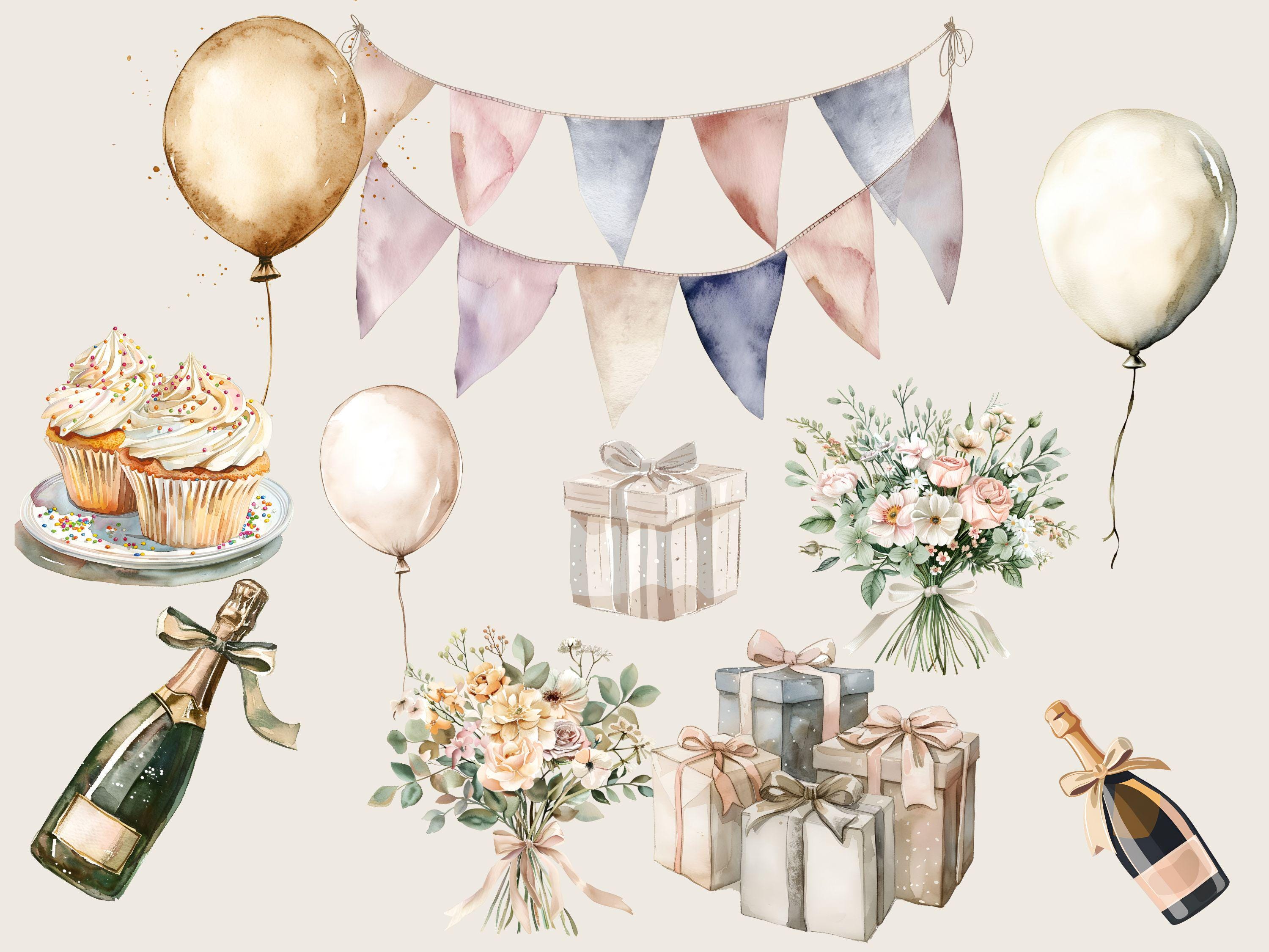 Boho Birthday Clipart | Watercolor Party Decor PNG (digital Download ...
