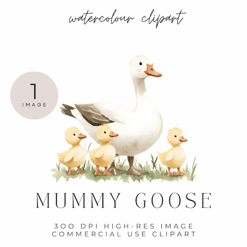 Mother Goose and Goslings Watercolor Clipart | High-res PNG - Nursery ...