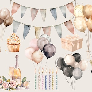 Boho Birthday Clipart Collection | High-res PNG - Bohemian Party Decor ...