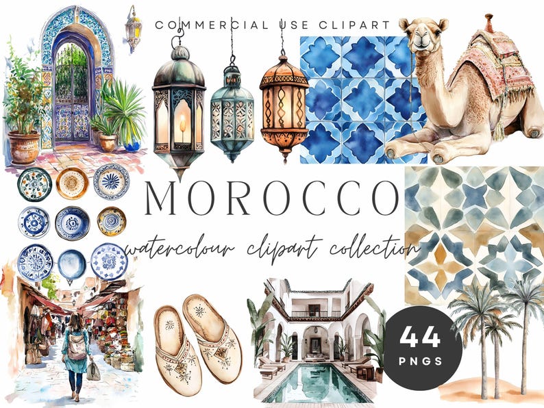 Morocco Clipart Collection Watercolor Moroccan Illustrations ...