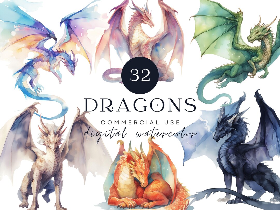 Watercolor Dragon Clipart | Fantasy Illustrations, Mythical Creature ...