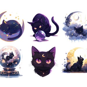 Magical Galaxy Black Cat Clipart Bundle, Celestial Cat Illustrations ...