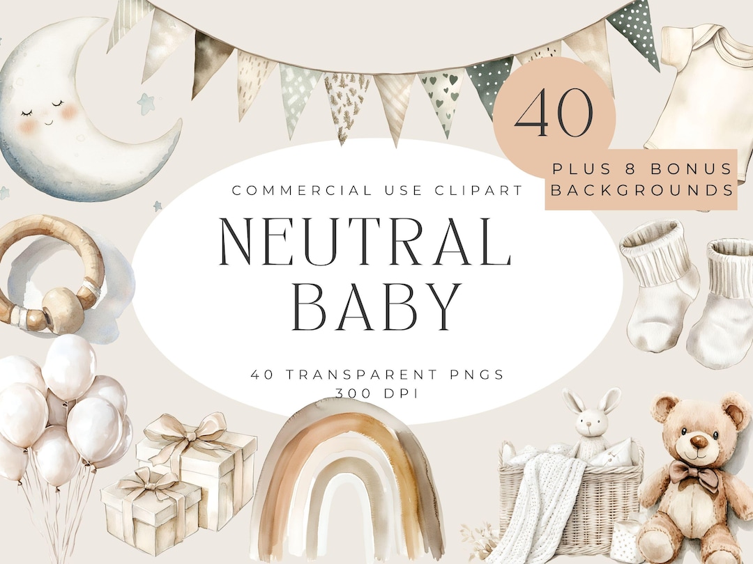 Neutral Baby Clipart Collection | 40 High-res Pngs Plus Digital Papers ...