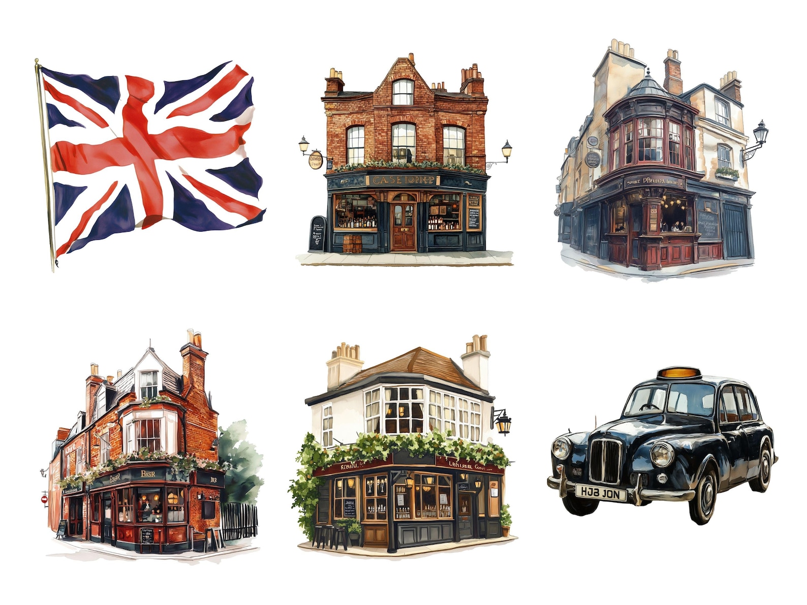 London Pub Clipart Bundle, British Pub, Vintage Watercolor English ...