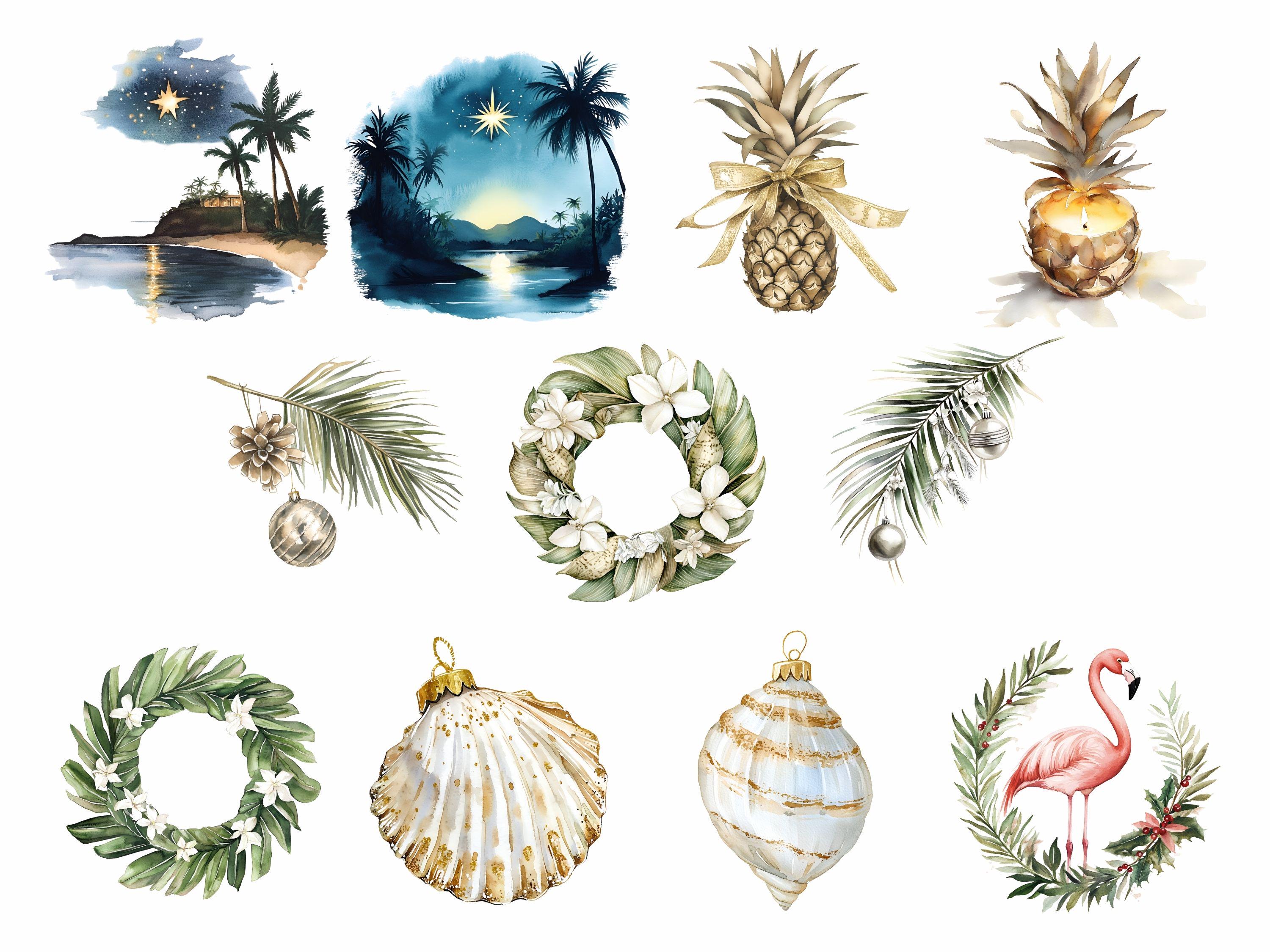 Tropical Christmas Clipart Collection - Watercolour Beach Holiday, Palm ...