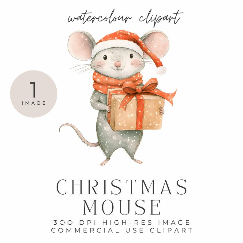 Christmas Mouse Watercolor Clipart Festive Mouse Illustration, Kids ...